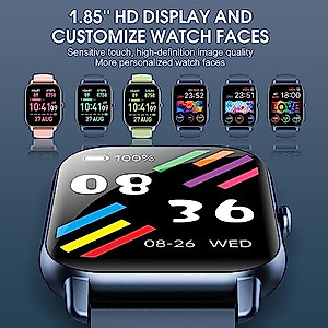 Ddidbi Smart Watch for Men Women(Answer/Make Calls), 1.85" HD Screen Fitness Watch with Sleep Heart Rate Monitor, 112 Sport Modes, IP68 Waterproof Activity Trackers Compatible with Android iOS(Blue)