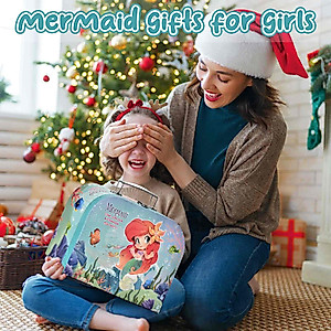 Lajeje Mermaid Tea Party Set for Little Girls, Kids Party Set Toys for 3 4 5 6 Year Old Girls, Pretend Toy Tin Tea Set & Carrying Case, Princess Tea Time Kitchen Play Toys, Birthday Gifts for Girls