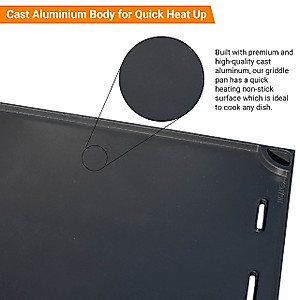 Kenyon Double Coated Non-Stick Griddle For Electric Grill, Cast Aluminum Griddle With Flat Surface, Patented Designed Specifically For Kenyon Grills, PTFE And BPA Free, Dishwasher Safe, Black