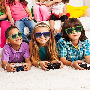 Fiada 24 Pieces Miner Party Favors Set Include 12 Pixel Sunglasses,12 Pixelated Theme Bracelet Miner Wristbands for Kids Adults Pixelated Style Video Game Player Birthday Party Favors Supplies