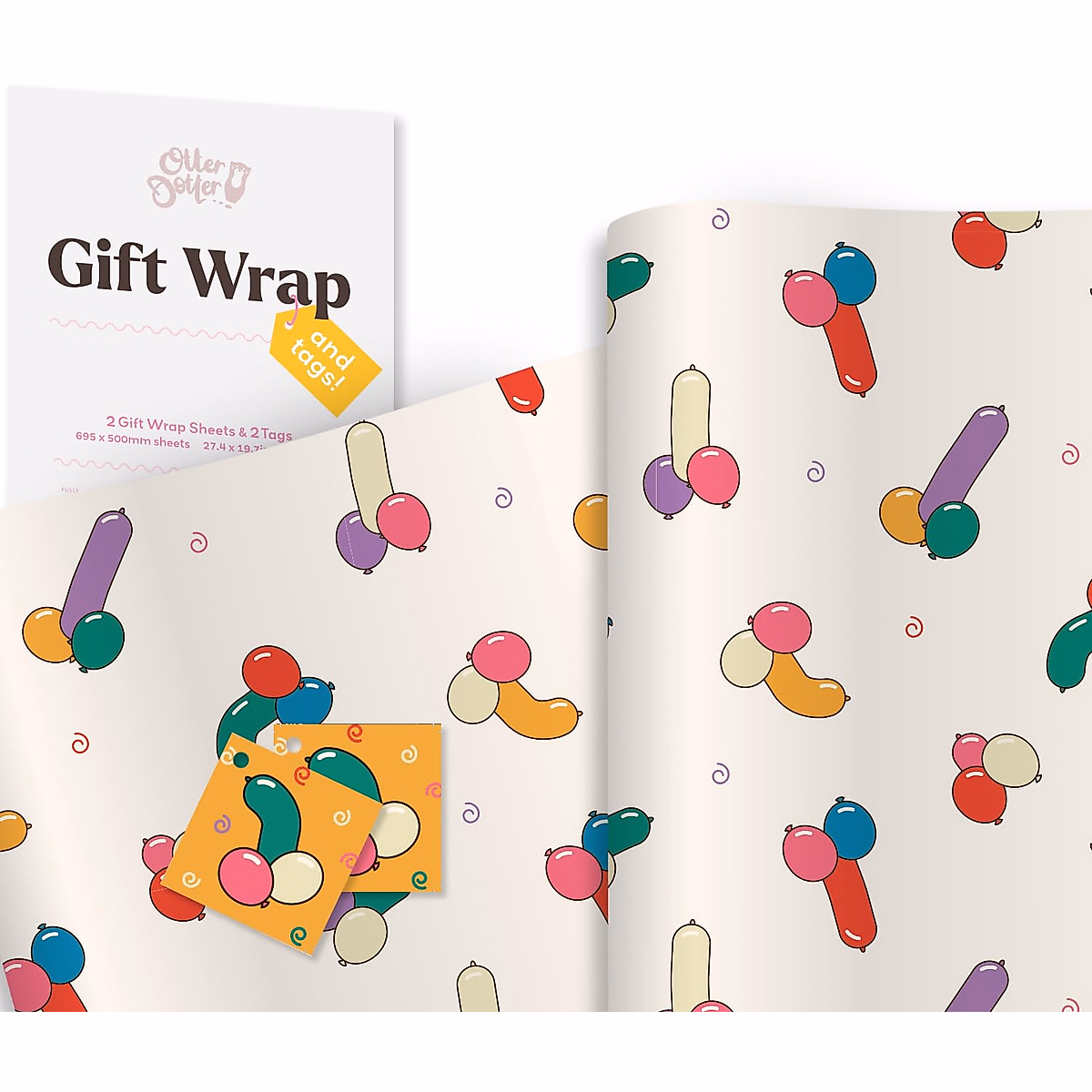 Funny Rude Gift Wrap Wrapping Paper Sheets for Best Friend Birthday, Women & Bachelorette Party, Willy Willies Balls (Ballooning Boys)