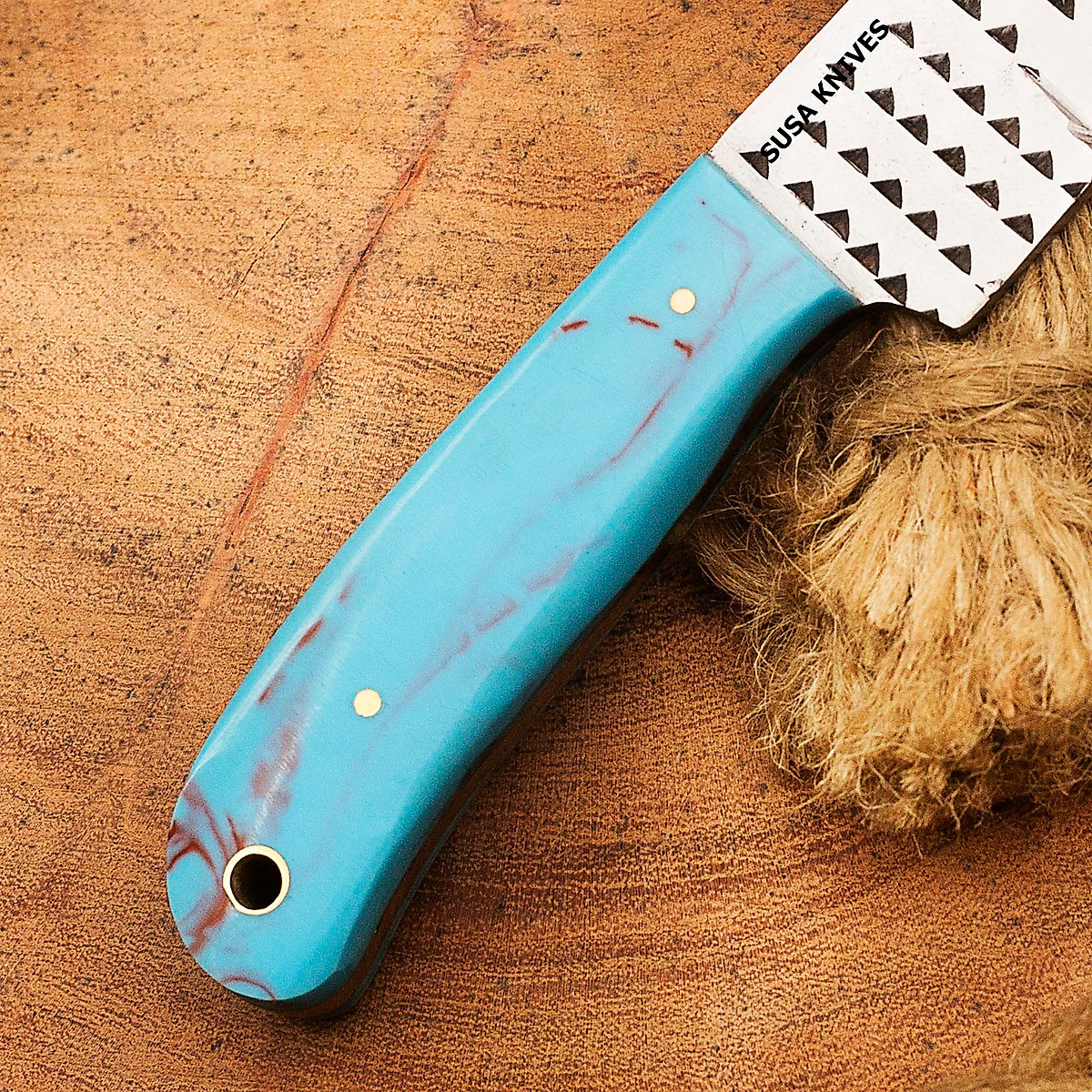 SUSA KNIVES Custom Handmade Rasp Bull Cutter knives horse file steel bull cutter knife, cowboy skinner knife with pancake leather sheath (BLUE)