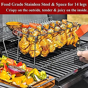 Triceratops Chicken Leg and Wing Rack, 14 Slots BBQ Chicken Drumsticks Holder Stainless Steel Roaster Stand for Smoker Grill, Oven, Charcoal Grill