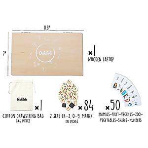 GeroCrew 11.8" My First Laptop: Wooden Learning Toy with Magnetic Letters, Flashcards & Chalkboard - Montessori Toddler Toys - Educational Toy for Kids Ages 3