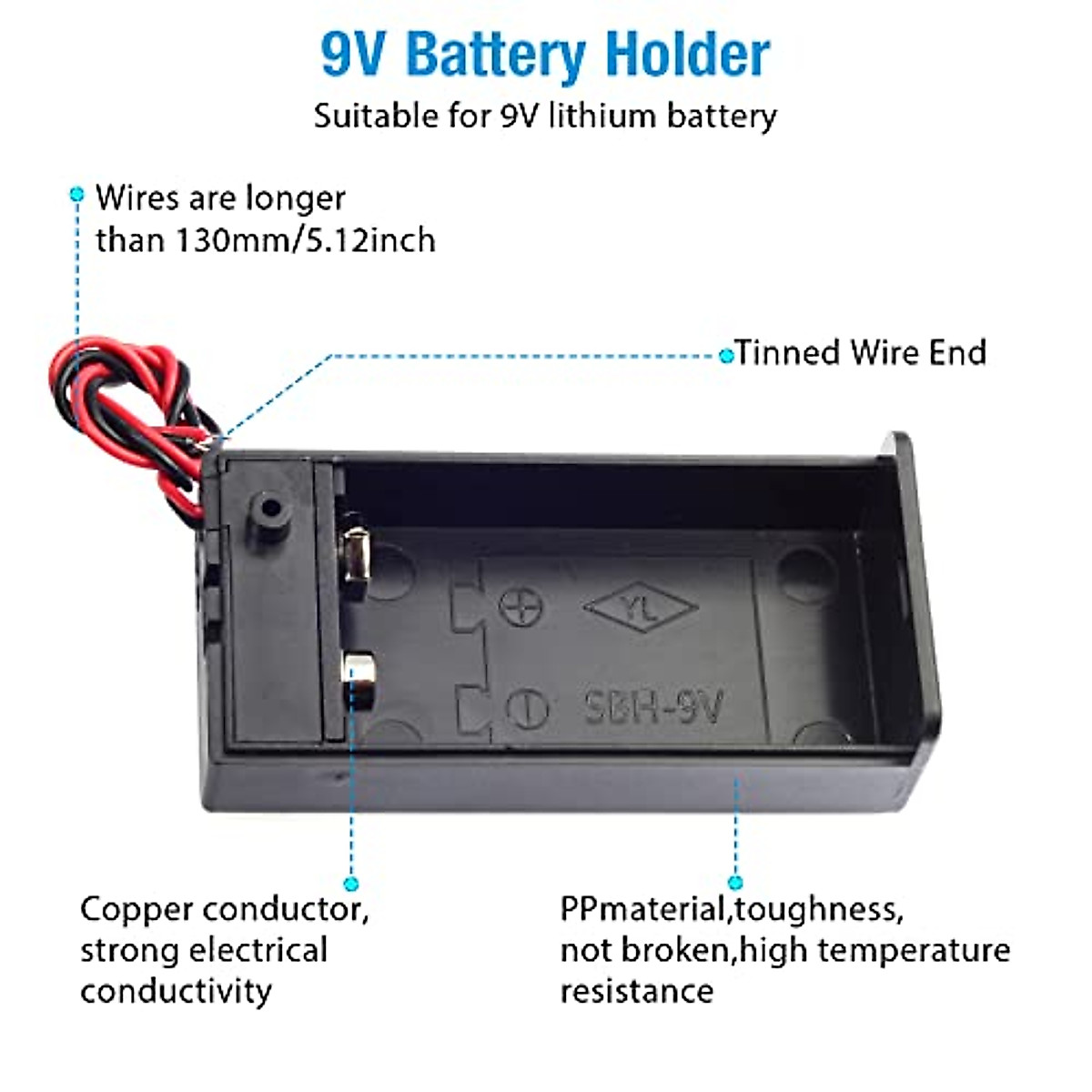 QTEATAK 2pcs 9v Battery Holder with Switch and Lead Wires