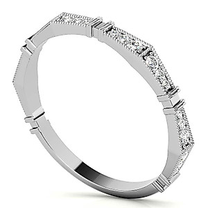 Excellent Round Brilliant Cut 0.13 Carat, Moissanite Diamond Promise Band, Prong Set, Eternity Sterling Silver Band, Valentine's Day Jewelry Gifts, Customized Band (6)