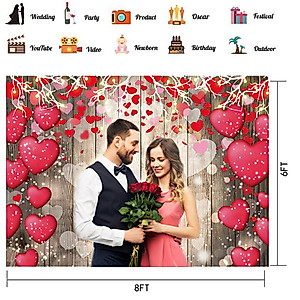 CHAIYA 8x6ft Mother's Day Backdrop Rustic Wood Red Love Heart Backdrop Mother's Day Backdrops for Photography Bridal Baby Shower Decoration Banner