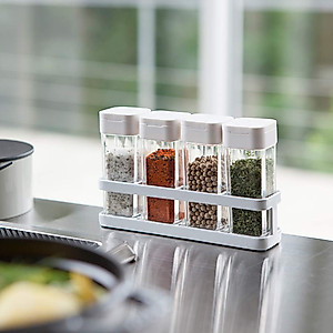 Yamazaki Home Spice Bottles With Rack - Kitchen Pantry Organizer Containers, Steel + Plastic, 1.69 oz. | 50 ml per shaker, Airtight, Lid, No Assembly Req.