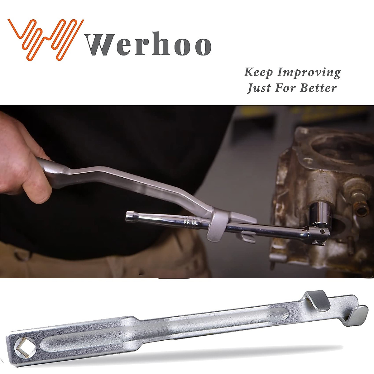 Werhoo Wrench Extender Tool Bar for Mechanics, Garage Tradesman, Handyman to amplify torque, 15 Inch Long Wrench Extension with 1/2 Inch Hole, Fit for Open End Wrench Extender, 1/2 Torque Wrench