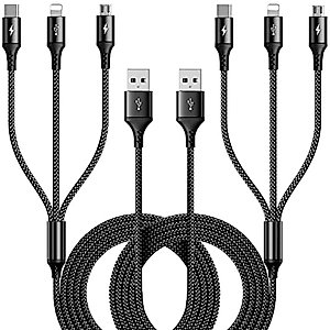 Multi Charging Cable [2Pack 6ft] 3 in 1 Multiple Fast Charger Cable Nylon Braided Charging Cord Adapter with IP/Type C/Micro USB Ports for Cell Phones,Samsung Galaxy,PS 4/5,Kindle,Tablets and More
