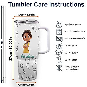 Personalized Nurse Tumbler 40oz -nurse translator-Custom Name Insulated Travel Mug with Handle & Straw, Gift for Nurses, Medical Workers, Appreciation, Mother's Day jxvOfX