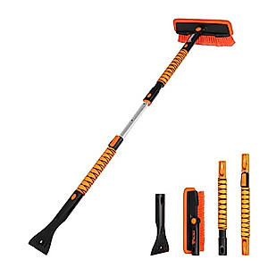 Andeman 52" Extendable Snow Brush and Ice Scraper Car Windshield, Foam Grip, 180° Pivoting Brush Head, Ice and Snow Remover for Cars Trucks RV SUV, House Window and Roof