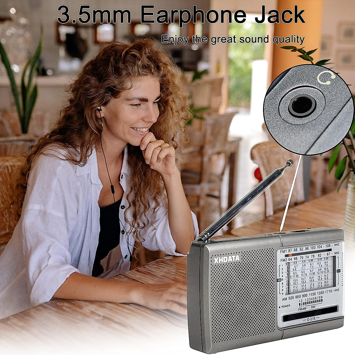 XHDATA D219 Portable AM FM Shortwave Radio Battery Operated Small Great Reception Radio with Good Sound,Earphone Jack for Elder,Home,Child [Silver]