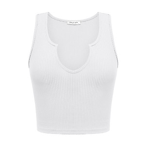 Ekouaer Women's Crop Tank Tops V Neck Workout Slim Fitted Crop Top White