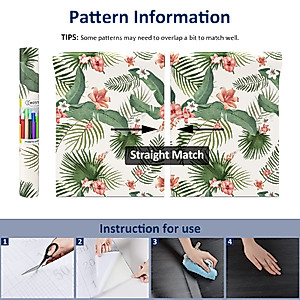 WESTICK Green Floral Wallpaper Self Adehesive Tropical Wall Paper Palm Tree Peel and Stick Botanical Vinyl Wallpaper Banana Leaf Pink Amaryllis Flower Contact Paper for Cabinets 17.5 x 118 inch