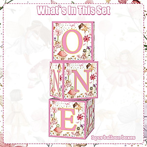 My Fairy First Birthday Decorations Balloons Box, 3pcs Baby Boxes with Letters, Fairy 1st Birthday Decorations Balloons Boxes for Girl Baby Showers Anniversary Party Backdrop, Photography Props