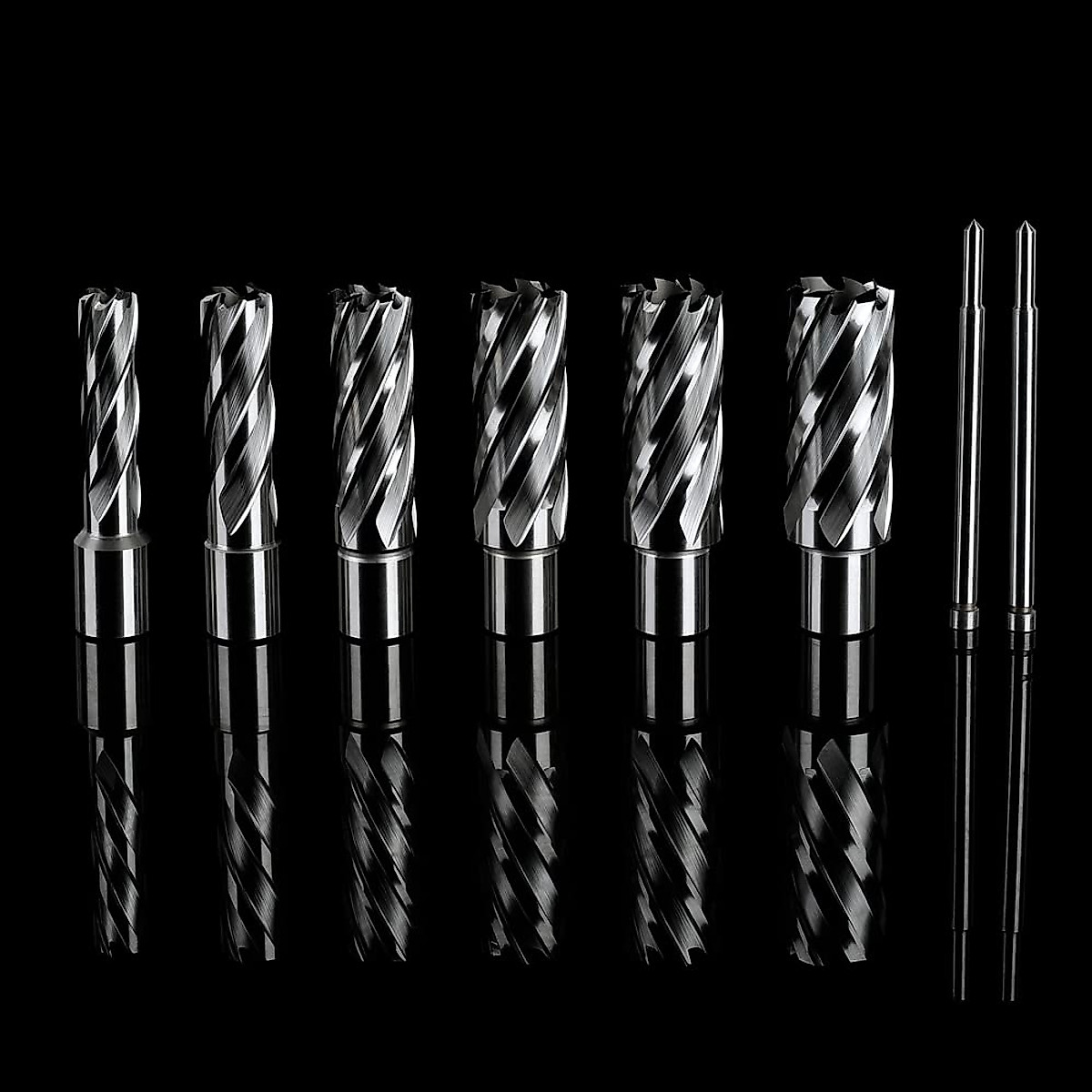 OSCARBIDE Annular Cutter Set 8 Pieces, 3/4"Weldon Shank,2"Cutting Depth,(9/16,11/16,13/16,15/16,1,1-1/16) inch Cutting Diameter,Mag Drill Bits for Magnetic Drill Press with 2pcs Pilot Pins