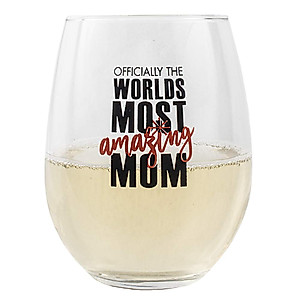 TWO TRINKETS Officially the Worlds Most Amazing Mom Stemless Wine Glass, 15 oz. Black & Orange