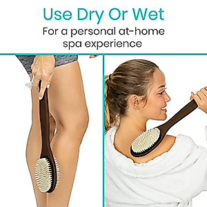 Vive Back Scrubber Brush for Shower - for Dry or Wet Body Brushing - Long Handle - Cleaning Lymphatic Drainage Handled Washer for Men, Women - Showering Bathing Exfoliator with Soft & Stiff Bristles…