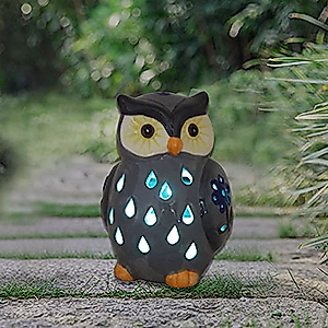 5.31in Ceramic Owl Garden Statue Figurines, LED Solar Light Lawn Lamp Yard Art Home Garden Decor