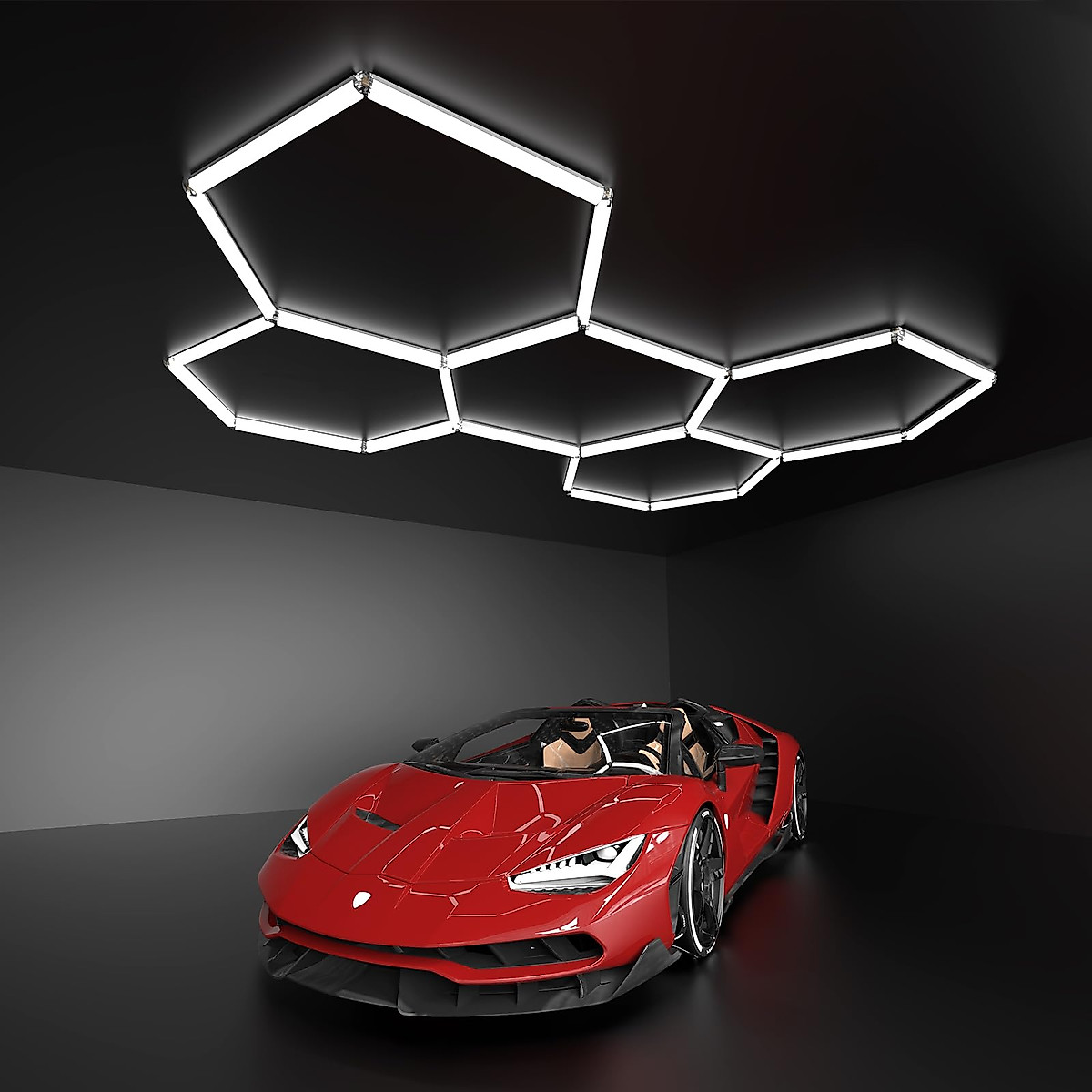 GooComfy Modern Hexagon LED Garage Light Fixture, 120W 13200LM 25 Pack Honeycomb Ceiling Light for Garage, Basement, Gaming Room, Warehouse, Gym, 5 Hexagon