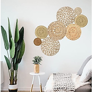 Boho Wall Basket Decor set of 8 (Size: 4.3"-15"), Handmade Boho Wall Baskets Decor, Woven Seagrass Wicker Rattan Flat African Baskets Wall Hanging Decor