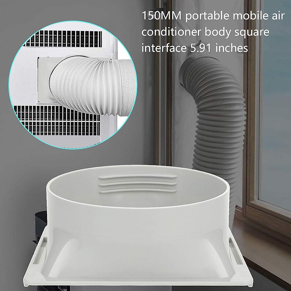 Pek, 5.91In Portable Air Conditioner Adapter Exhaust Hose,Connector Tube Air Hood Baffle Plate Mobile Air Conditioning Special Exhaust Pipe Interface ((150mm) Square Mouth White), 18X15X6.5 cm
