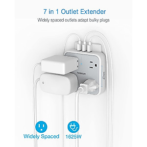 Multi Plug Outlet Extender with USB, TESSAN Surge Protector Splitter 3 USB Wall Charger, Multiple Expander for Travel, Home, College Dorm Room