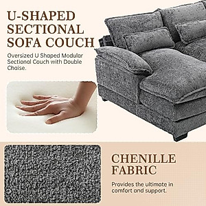 Eafurn Free Combination U Shaped Sectional Chaise Lounge,Velvet Upholstery Symmetrical Modular Solid Wood Legs,Convertible Sleeper Sofa & Couch Living Room Furniture Sets, Gray 110.63"