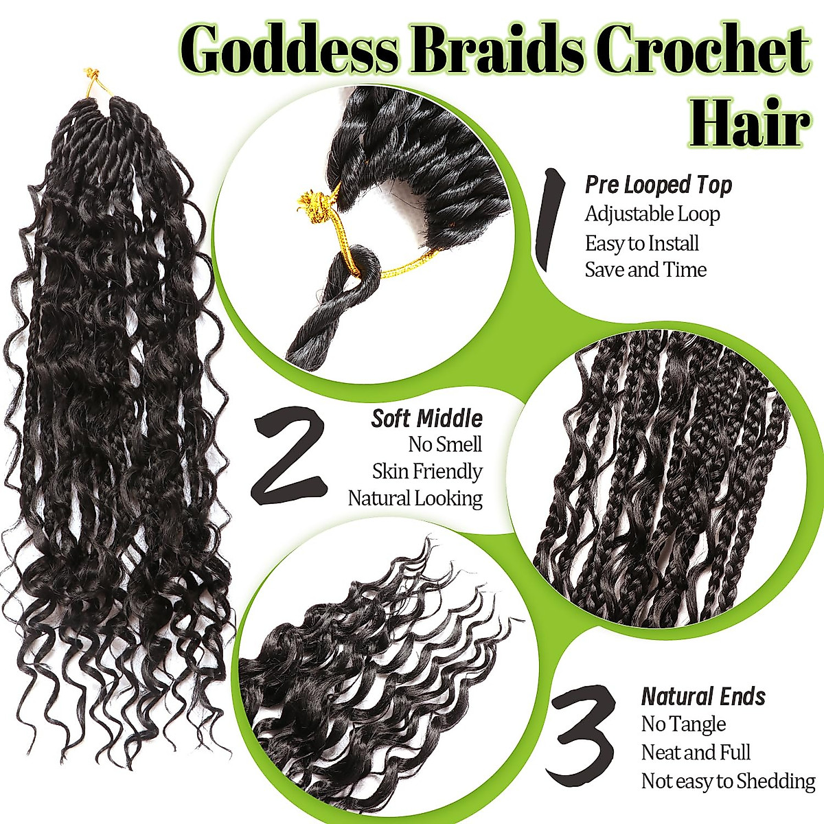 Goddess Bohemian Box Braids Crochet Hair-8 Packs 18 Inch Boho Crochet Braids for Black Women Synthetic Braiding Hair (1B#, 24 Inch (Pack of 7))