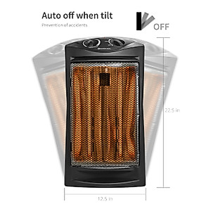 Comfort Zone Indoor Tower Space Heater, Adjustable Thermostat, Radiant Heat, Electric, Infrared Quartz, 2 Heat Settings, Overheat Protection, Ideal for Home, Bedroom, & Office, 1,500W, CZQTV007BK
