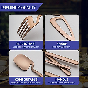 Gold Silverware Set for 8, Unique Modern Stainless Steel Cutlery Flatware Set，40 Pieces Unique Kitchen Utensil Sets with Steak Knives, Tableware Set for Home Kitchen Restaurant Hotel (Color : 16 Pi
