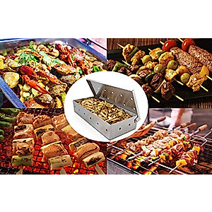 Pellet Grill Smoker Box for BBQ Heavy Duty Sturdy Stainless Steel for Charcoal & Gas Grilling Accessories Wood Chips Meat/Salmon in Barbecue (Round Hole)