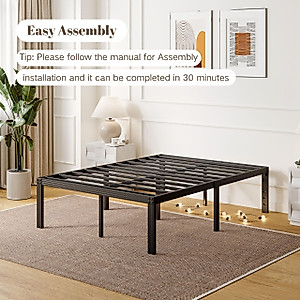 ZIYOO Queen Size Bed Frame, 18 Inches Platform Bed Frame, 3500lbs Heavy Duty Steel Slat, Non-Slip Design, No Box Spring Needed, Easy Assembly, Quiet Noise Free, Under Bed Storage Space, Black