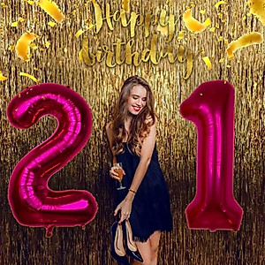40inch hot Pink 21th Helium Foil Number 21 Balloons large Figures Inflatable Balls 12th Girls Daughter Birthday Party Ballloon Wedding Anniversary Events Decoration Party Supplies Large globos