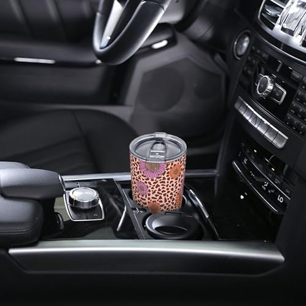 20oz Tumbler Summer Flower Leopard Print Double Wall Vacuum Insulated Coffee Mug with Lid and Metal Straw Brush Reusable Stainless Steel Water Bottle Travel Cup Gifts for Car Ice Drinks Hot Beverage