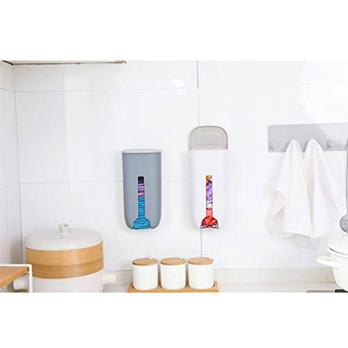 Cabilock White Grocery Bag Dispenser Wall Mounted Folding Bag Saver Organizer Plastic Trash Bag Holder Hanging Storage Bag Recycling Containers Storage for Kitchen