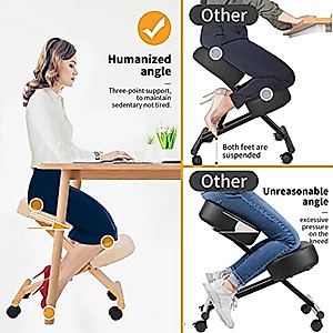 OXFIELD Ergonomic Kneeling Chair,Adjustable Kneeling Stool for Home and Office,Wooden Kneeling Chair with 3”Thick Comfortable Cushions& Smooth-Moving Wheels