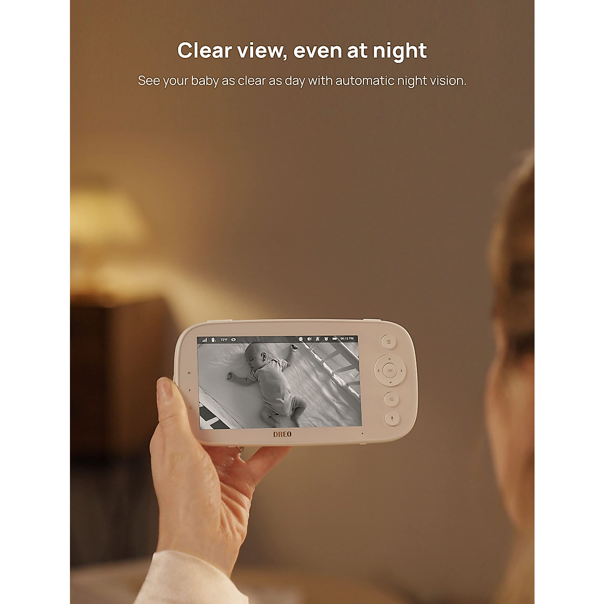 Dreo Baby Monitor, 5 Inches 720P HD Split Screen Video Baby Monitor with Camera and Audio, Infrared Night Vision, 2-Way Talk, Remote PTZ, 1000ft Range, 5000mAh Rechargeable Battery with VOX Mode