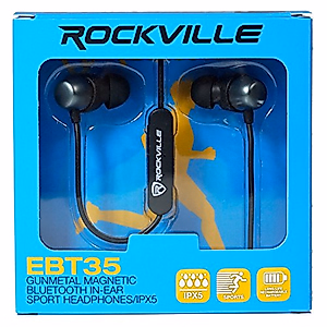 Rockville EBT35 Gunmetal Magnetic Bluetooth Earbuds in-Ear Sport Headphones/IPX5