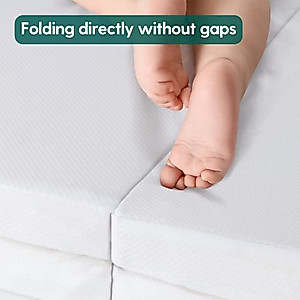 BABELIO Pack n Play Mattress Pad 38" x 26", Quatro-fold Mini Crib Mattress, Portable Foldable Pack and Play Mattress/Baby Play Mat/Playpen Mattress 3 in 1 (Travel Bag Included)