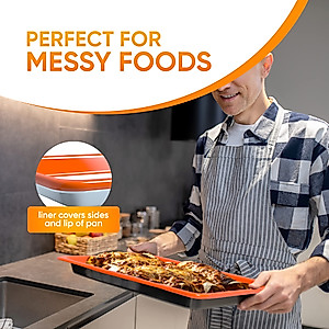 Fitted full coverage silicone pan liner - turn any quarter sheet pan a nonstick baking sheet (2 pack)