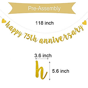 XIAOLUOLY Gold Glitter Happy 70th Anniversary Banner,Pre-Strung,70th Wedding Anniversary Party Decorations Bunting Sign Backdrops,Happy 70th Anniversary