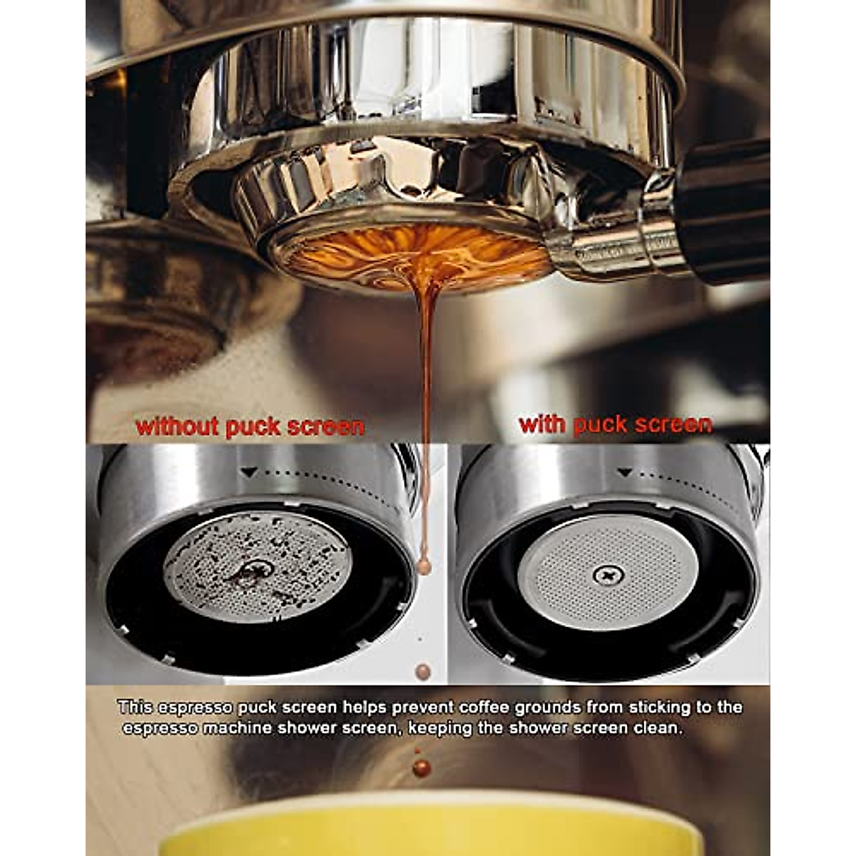 MIGOOZI 58.5mm Puck Screen with Stand - Reusable 316L Stainless Steel Filter Screen Compatible with Espresso Machine 58mm Portafilter Basket - Can Keeping Shower Screen Clean (58.5mm)