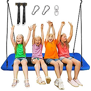 Costzon 700lb Giant 60'' Platform Saucer Tree Swing Set for Kids and Adult, Wear- Resistant Indoor/Outdoor Rectangle Swing w/Durable Steel Frame and 2 Hanging Straps for Porch, Backyard (Blue)