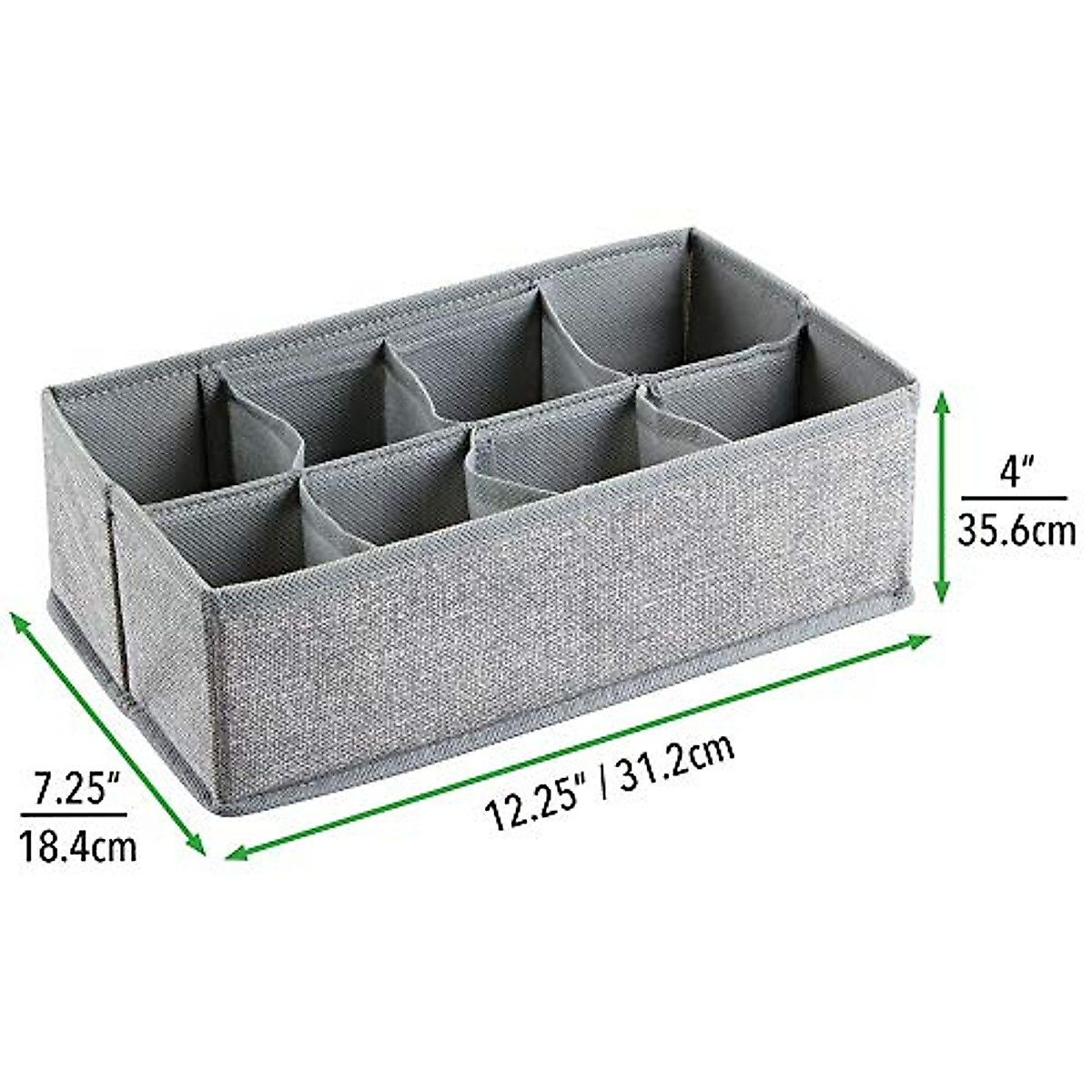 mDesign Fabric Divided 8-Section Drawer Organizer Bins, Kid/Baby Nursery Dresser, Closet, Shelf, Playroom Organization, Hold Clothes, Toys, Diapers, Bibs, Blankets, Lido Collection, 2 Pack, Gray/White