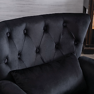 LZAREAL Accent Reading Arm Chairs Set of 2 for Living Room Bedroom, Midcentury Modern Comfy Corner Sofa Chair, Wingback Waiting Room Club Chair with Button Tufted Back &Lumbar Pillow, Velvet Black