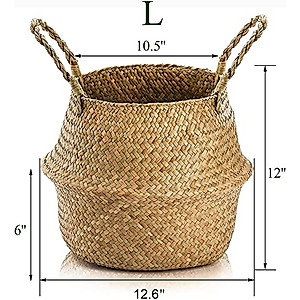 Yesland 2 Pack Woven Seagrass Plant Basket with Handles, Ideal Wicker Baskets Storage Plant Pot Basket for Laundry, Picnic, Plant Pot Cover, Beach Bag and Grocery Basket (L)