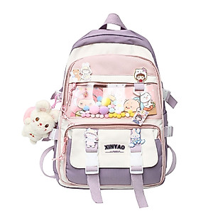MBVBN Kawaii Backpack with Cute Card Plush pendant Kawaii School Backpack Cute Aesthetic Backpack for Girls Teen Bag School Supplies,Purple