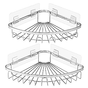 Lagute 2-Pack Corner Shower Caddy, SUS304 Stainless Steel, Wall Mounted Bathroom Shelf with Adhesive, Rustproof Storage Organizer for Toilet, Dorm and Kitchen, No Drilling, Silver